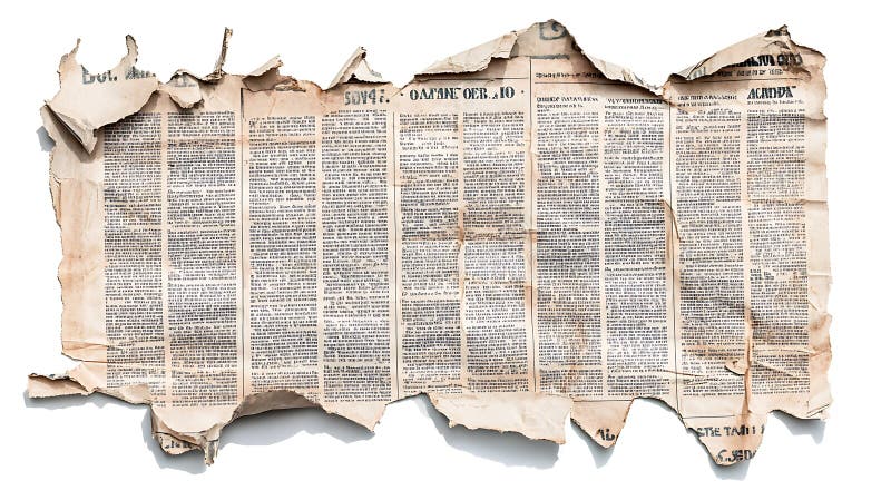 Torn, Aged Newspaper Clipping with Illegible Text, Isolated on White ...