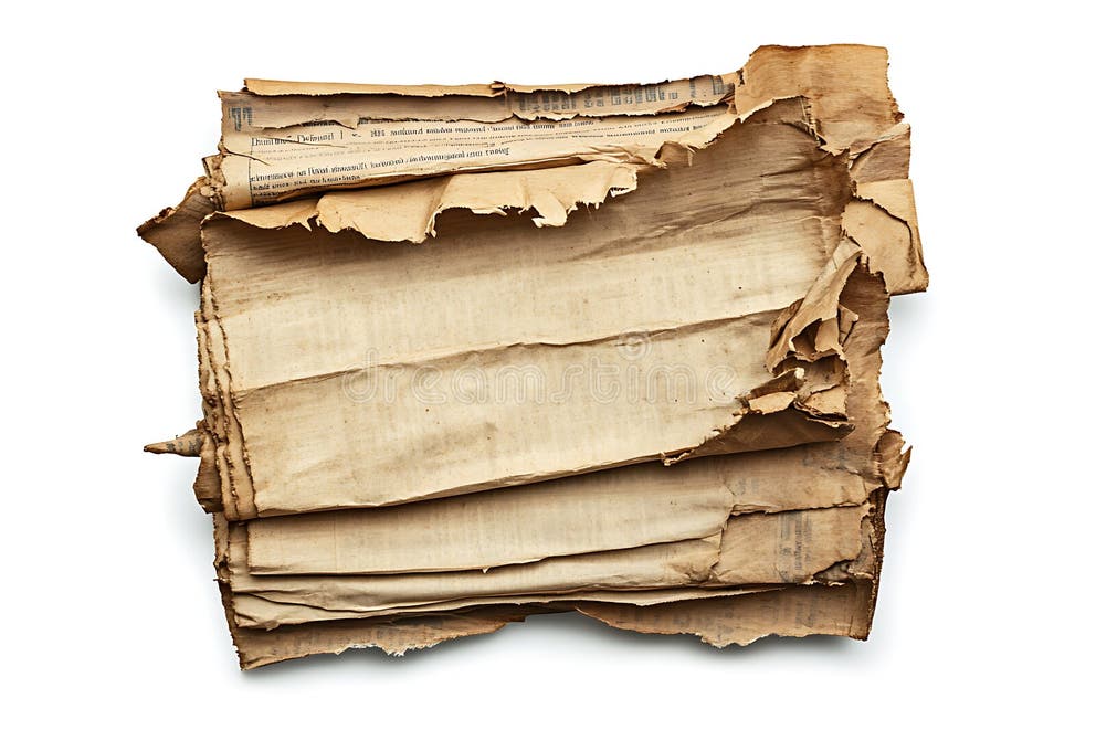Torn, Aged Newspaper Stack Isolated on White Stock Illustration ...