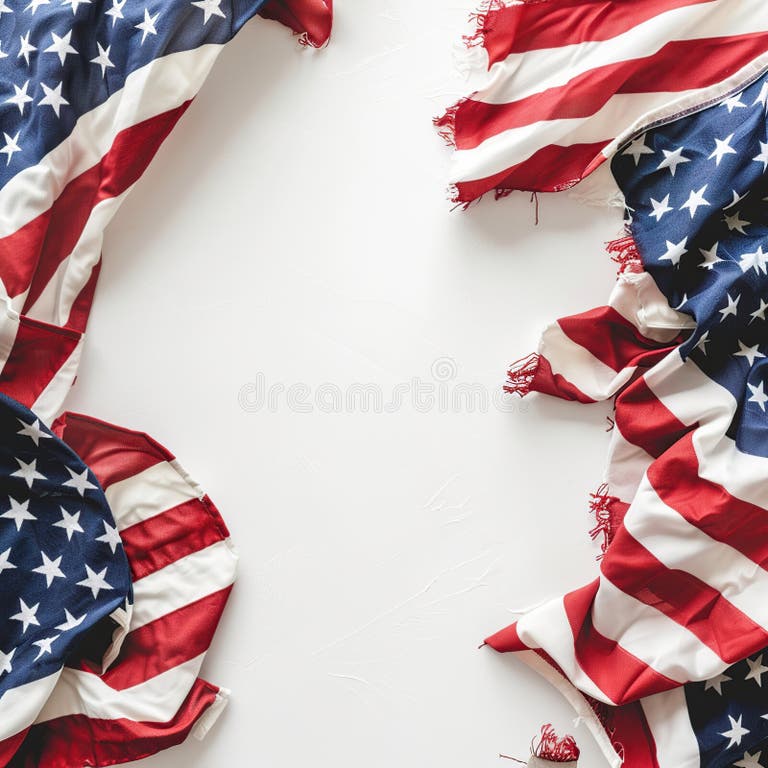 Torn American Flags Frame on White Stock Photo - Image of american ...