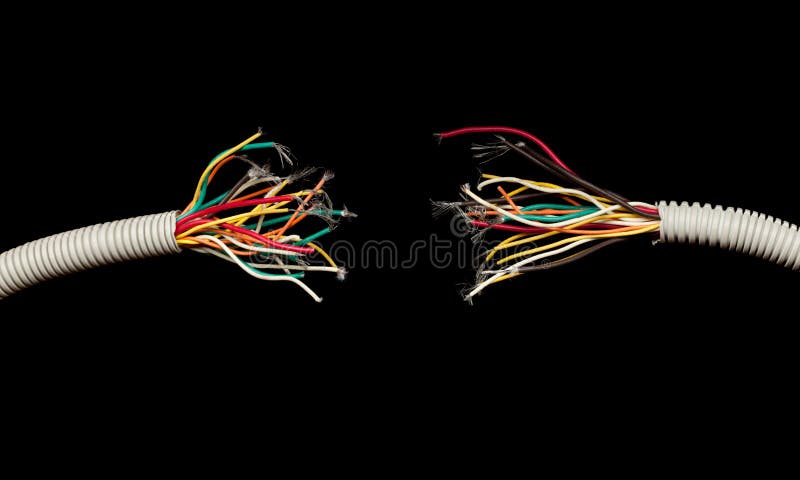 Torn Apart Wires Isolated on Black Stock Image - Image of energy, steel ...
