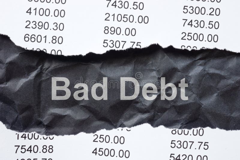 Torn Bank Statement and Inscription Bad Debt. Stock Illustration ...