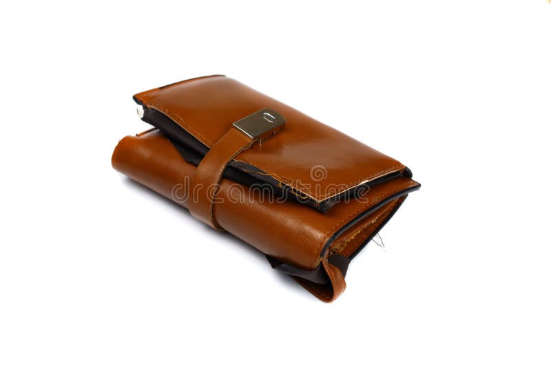 Torn Battered Empty Wallet Isolated on White Stock Image - Image of ...