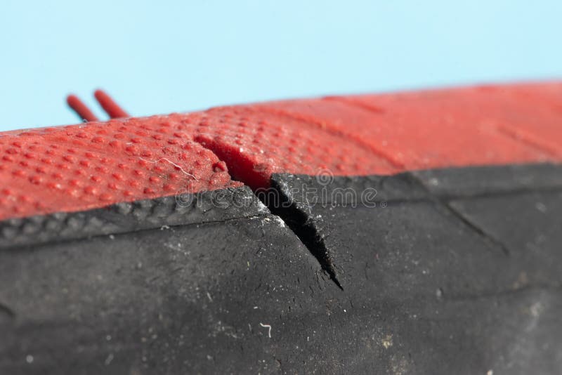 Torn Bicycle Tire, Close Up View Stock Photo - Image of open, repair ...