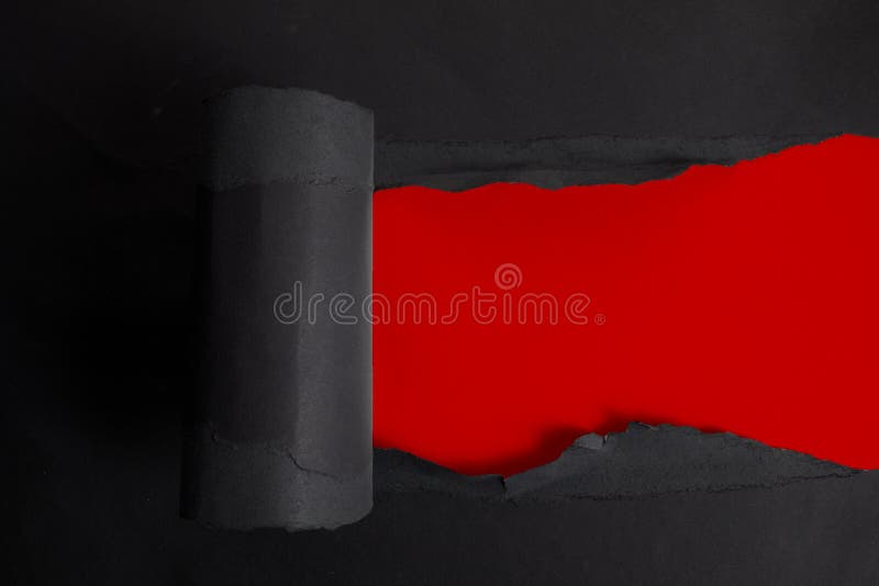 Torn Black Paper on Red Background. Top View Stock Image - Image of ...
