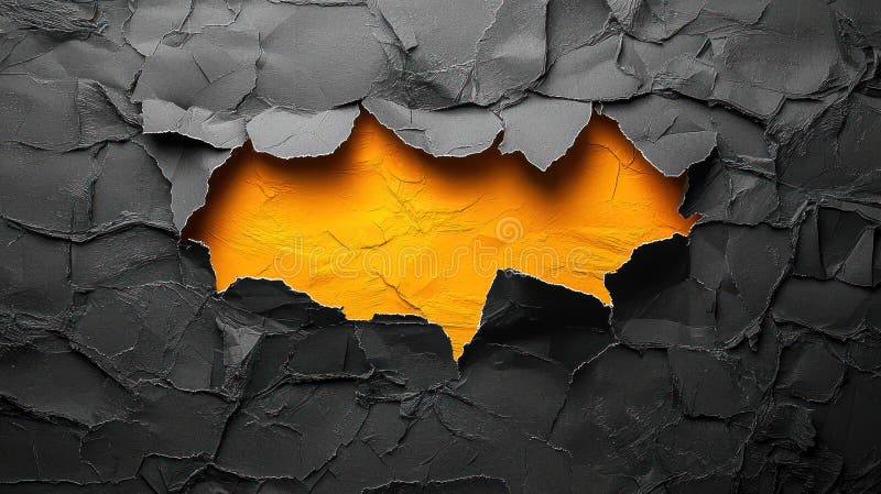 Torn Black Paper Revealing Bright Orange Textured Background with Rough ...