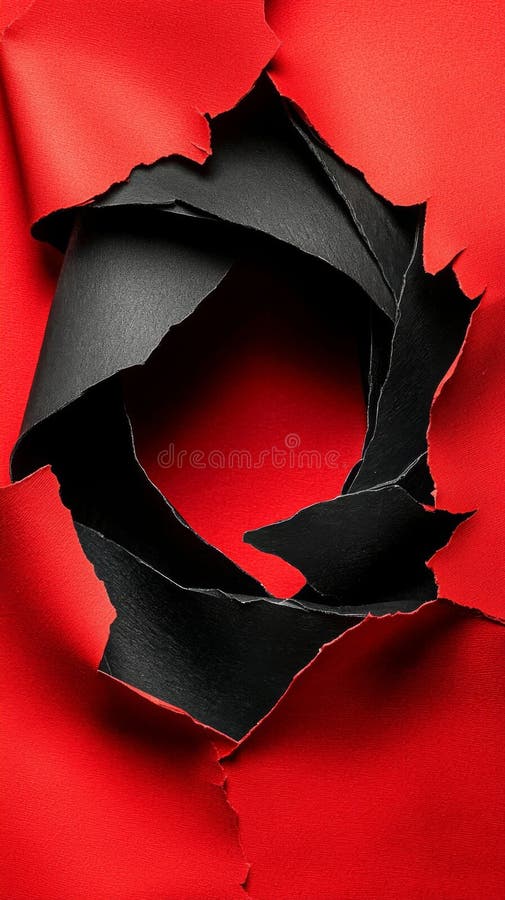 Torn Black Paper Revealing a Vibrant Red Background in an Artistic ...