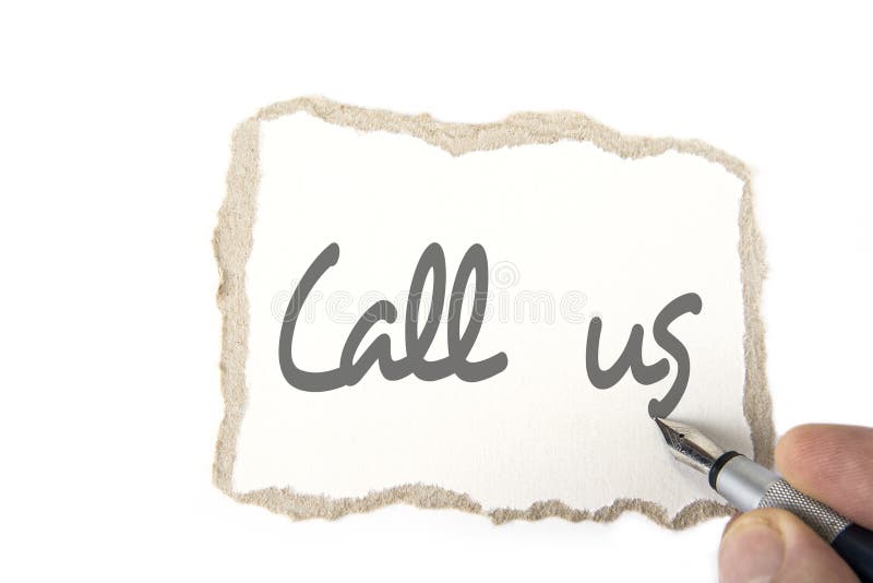 Torn Blank Cardboard Paper with the Hand and the Pen. Call Us Stock ...