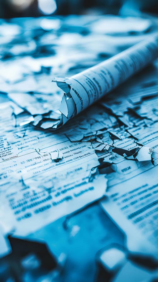 Torn Blue Documents Scattered Close Up Stock Illustration ...