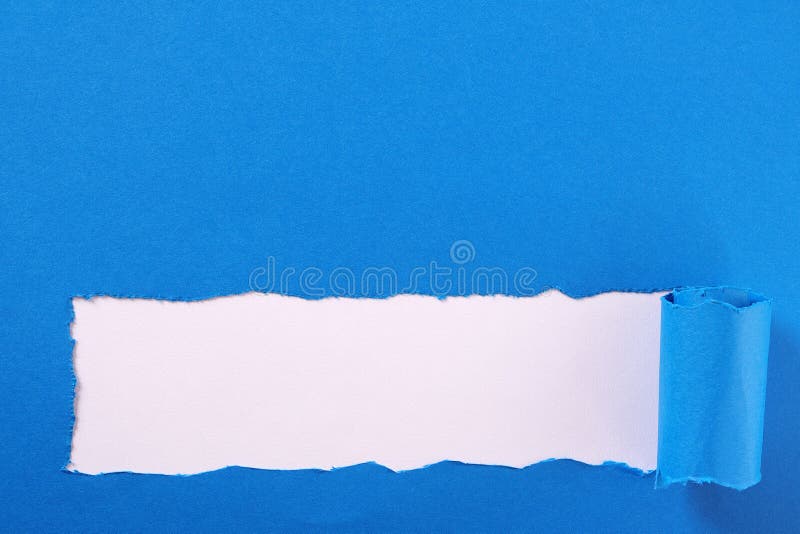 Torn Blue Paper Strip Curled Edge Border Frame White Stock Image ...