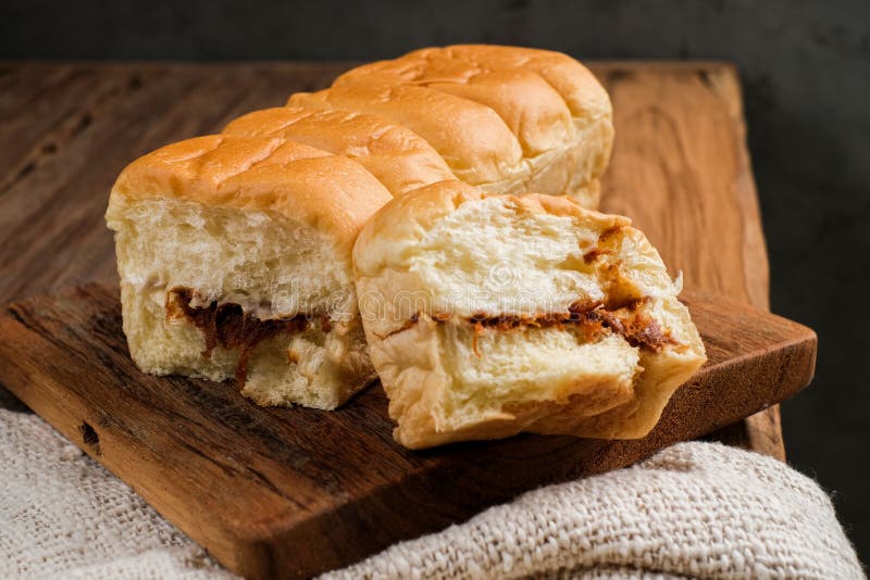 Torn Bread Filled with Beef Floss and Mayonnaise Stock Image - Image of ...