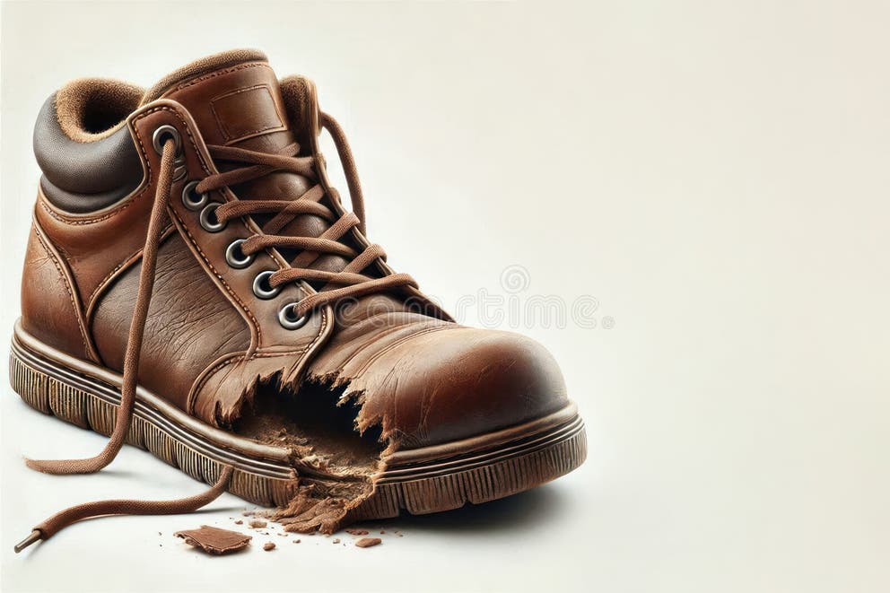 A Torn Brown Boot with Visible Wear. Space for Text. Stock Image ...