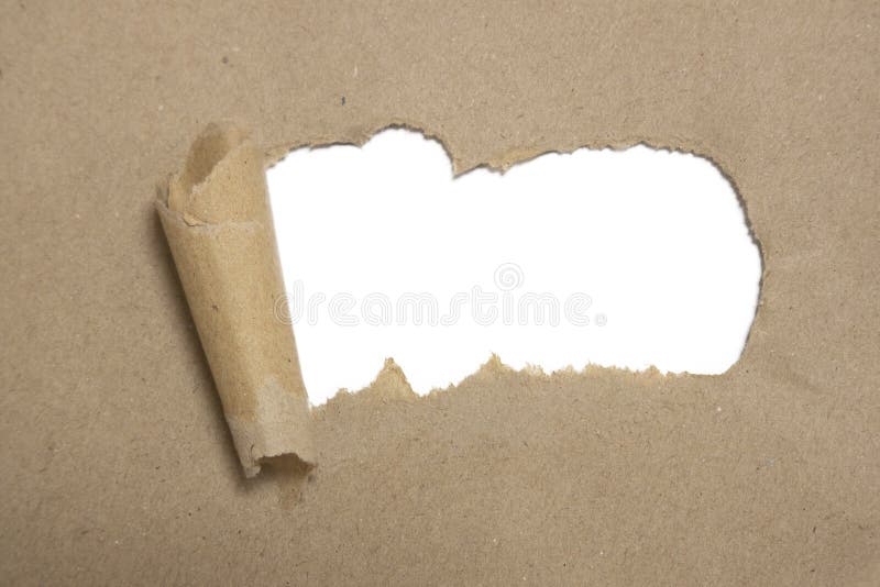 Torn Brown Package Rolled Up Curvl Paper with Blank White Copyspace ...