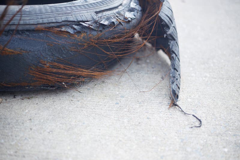 Torn Car Tire on the Street Stock Photo - Image of detail, flat: 288266724