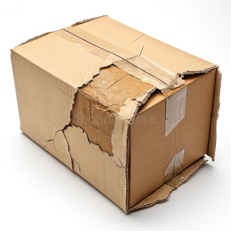Torn Cardboard Box Lying on a White Background Showing Wear and Damage ...