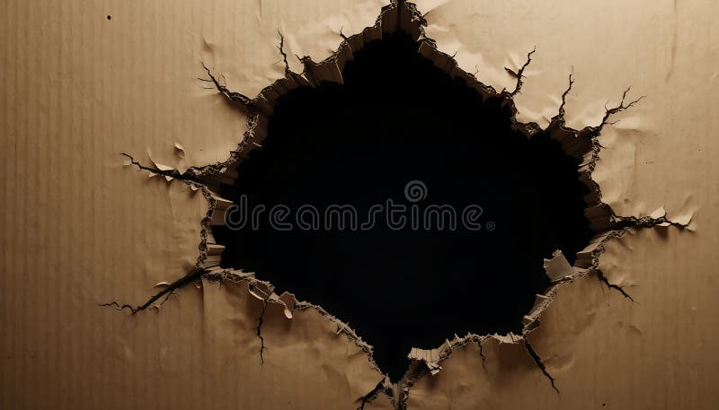 Torn Cardboard Hole with Dark Interior and Jagged Edges, Textured ...