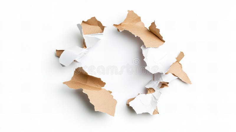 Torn Cardboard and Paper Forming a Circular Pattern on White Background ...