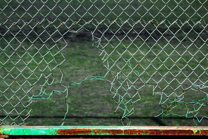 Torn Chain Link Fence. Hole in Mesh Netting Stock Image - Image of ...