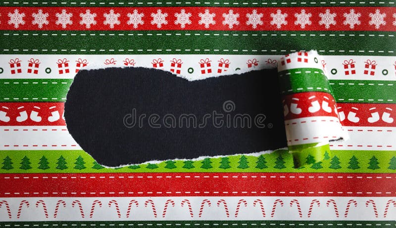 Torn Christmas Wrapping Paper with Copy Space Stock Image - Image of ...