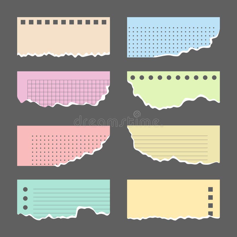 Torn Colorful Notebook and Planner Pages with Holes and Ruled, Grid ...