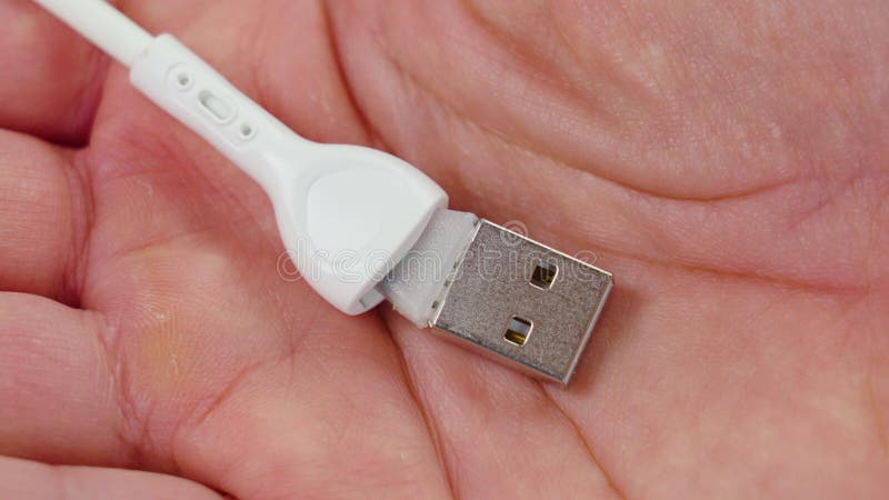 Torn USB Cable Close-up. a Man Holds a Torn Wire in His Hands Stock ...