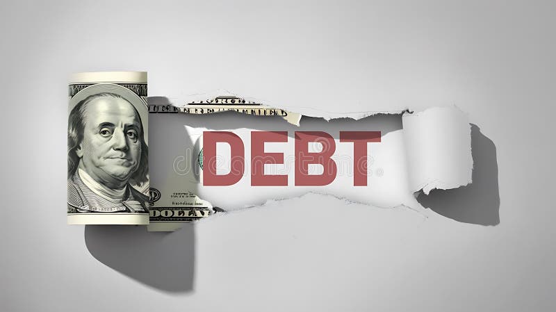 A Torn Dollar Bill with DEBT Written Across, Showing the Strain and ...