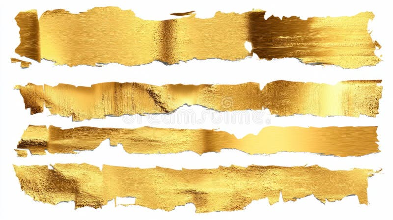 Torn Gold Foil Strips and Sheets, Shiny and Rough Edges, Metallic ...
