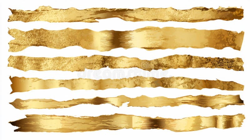 Torn Gold Foil Strips and Sheets, Shiny and Rough Edges, Metallic ...