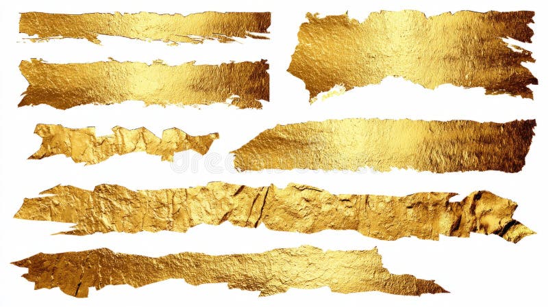 Torn Gold Foil Strips and Sheets, Shiny and Rough Edges, Metallic ...