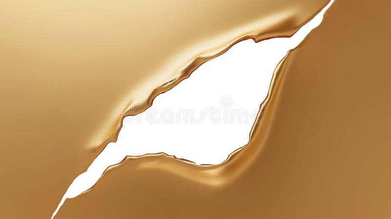Torn Gold Sheet with Dynamic Rip and Textured Edge Revealing White ...