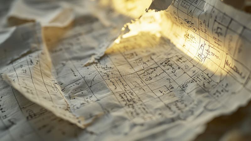 Torn Graph Paper Closeup with Mathematical Notes Artistic Perspective ...