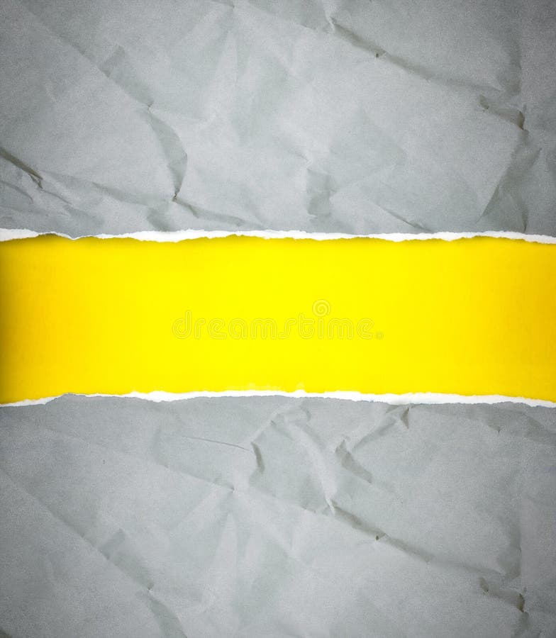 Torn Gray Crumpled Paper and Space for Text with Yellow Paper Ba Stock ...