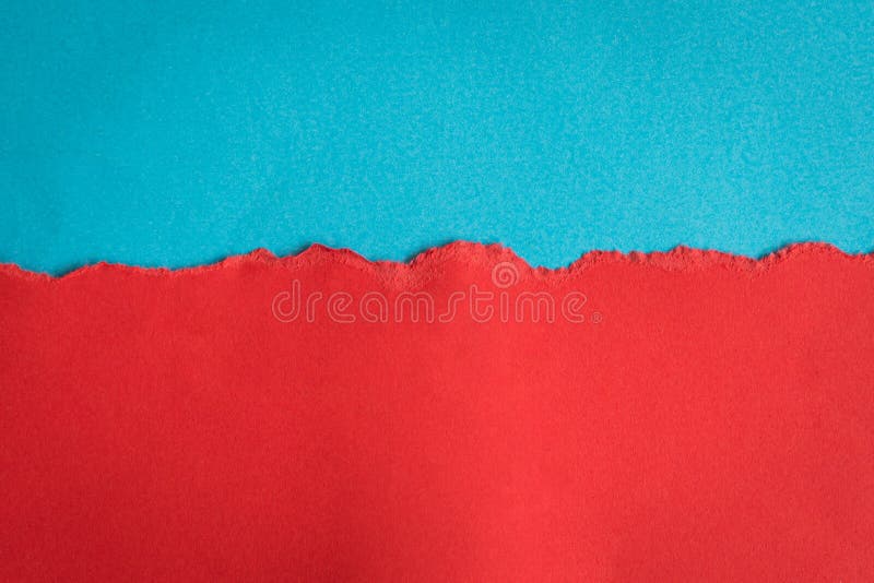 Torn Half Sheet Red Paper Horizontal on Blue Paper at the Bottom Stock ...