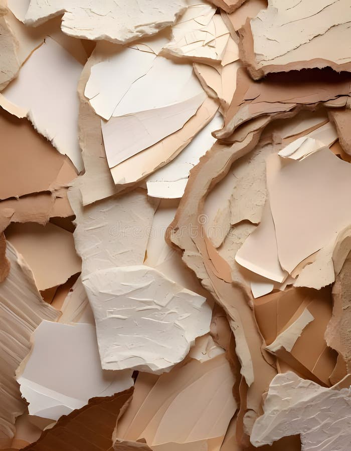 Torn and Layered Paper Pieces in Neutral Tones, Creating an Abstract ...