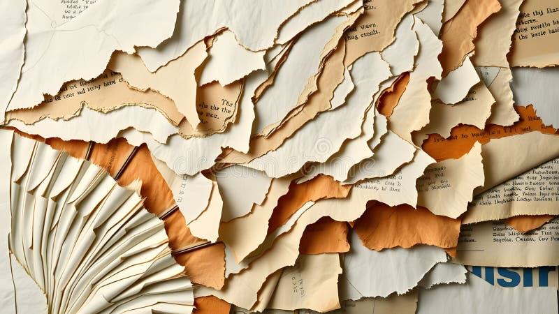 Torn and Layered Paper with Visible Text Creates a Textured Abstract ...