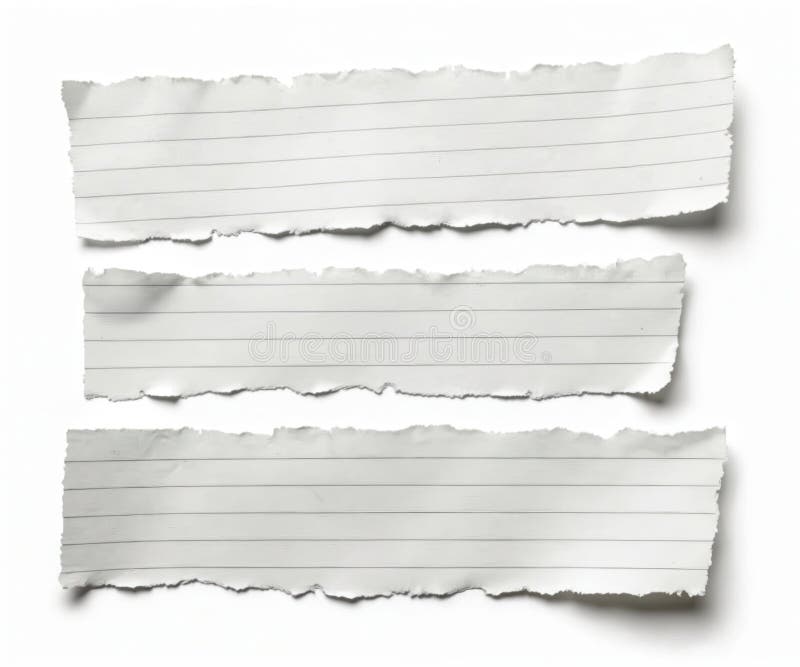Torn Lined Paper Pieces on White Background. Ripped Paper Sheets with ...
