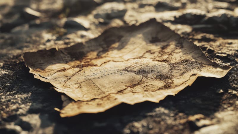 Torn Map with Dirt Stains Lying on the Ground in a Natural Setting ...