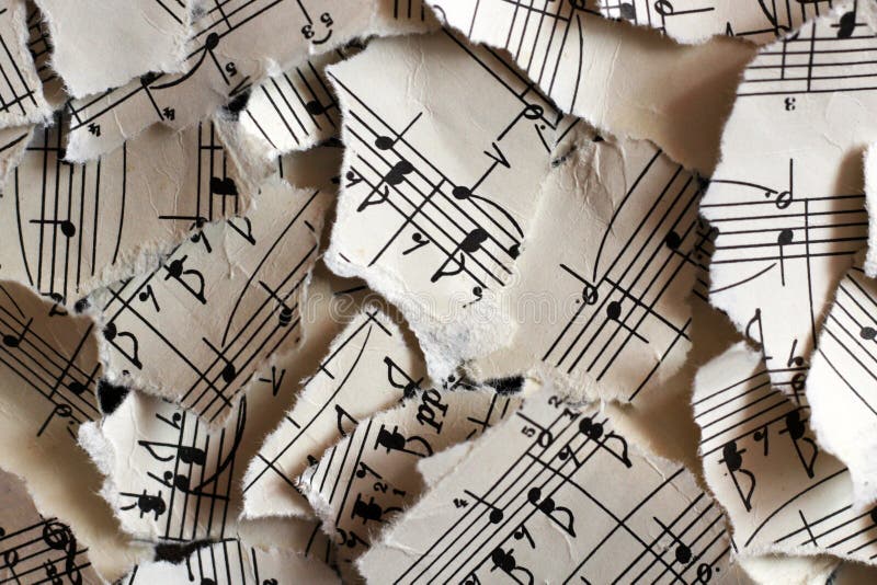 Torn Musical Notes, Pieces of Paper, Top Background Stock Photo - Image ...