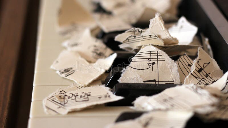Torn Musical Notes, Pieces of Paper on Piano Stock Image - Image of ...