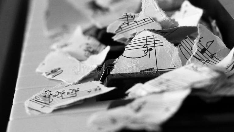 Torn Musical Notes, Pieces of Paper on Piano Stock Image - Image of ...