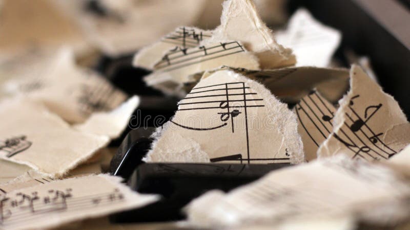 Torn Musical Notes, Pieces of Paper on Piano Stock Photo - Image of ...