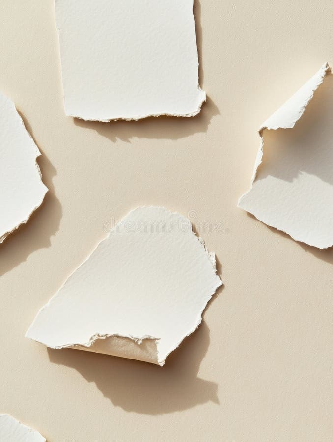 Torn Note Paper Stickers Arranged on a Neutral Desk Background ...