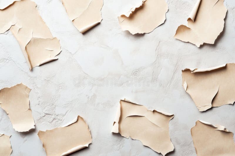 Torn Note Paper Stickers Scattered on a Neutral Desk Background ...