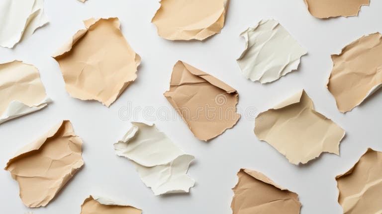 Torn Note Paper Stickers Scattered on a Neutral Desk Background Create ...