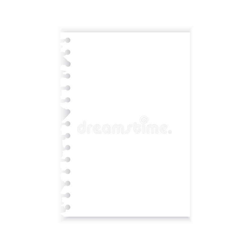 Torn Notebook Page. Spiral Binding Edge. Blank White Paper. Vector ...