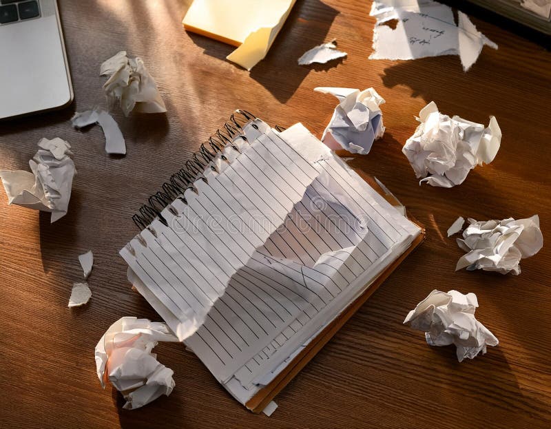 Torn Notebook Pages Scattered on a Desk Showing Workplace Chaos Stock ...