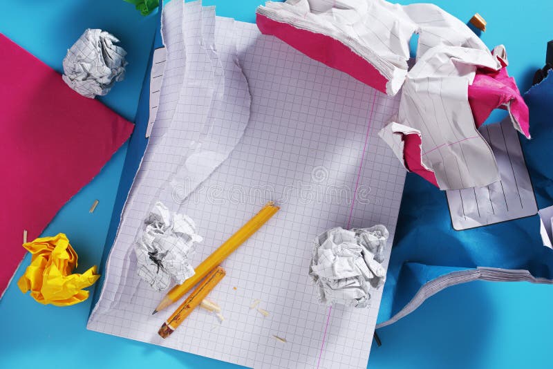 Torn notebooks and pencils stock photo. Image of sheet - 227547780