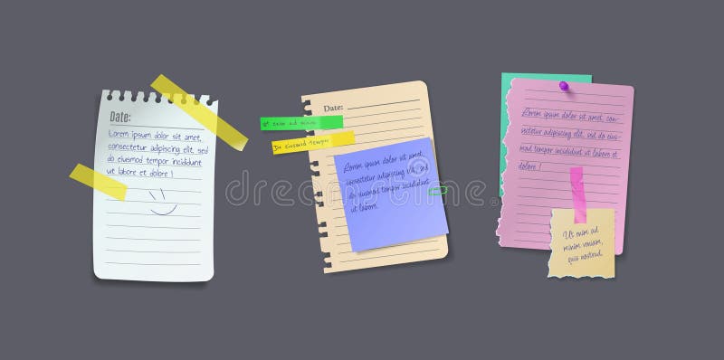 Torn Notepad Pages Realistic Vector Illustration Set Stock Vector ...