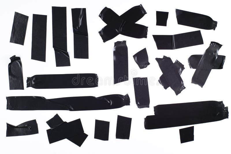 Torn Off Pieces of Black Insulating Tape on White Isolated, Different ...