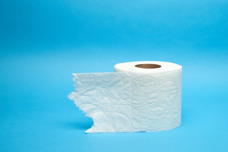 Torn Off White Toilet Paper Roll on Minimalistic Blue Background Stock ...