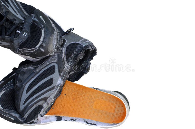 Torn Old Black Shoes Isolated on White Background with Clipping Path ...